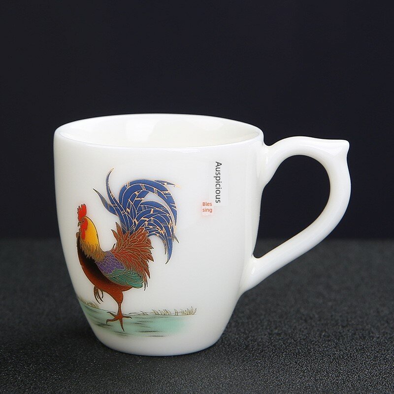 Чайная чашка из белого фарфора Дехуа в форме петуха, мастерская чашка, керамическая чашка для кунг-фу с ручкой, чайная