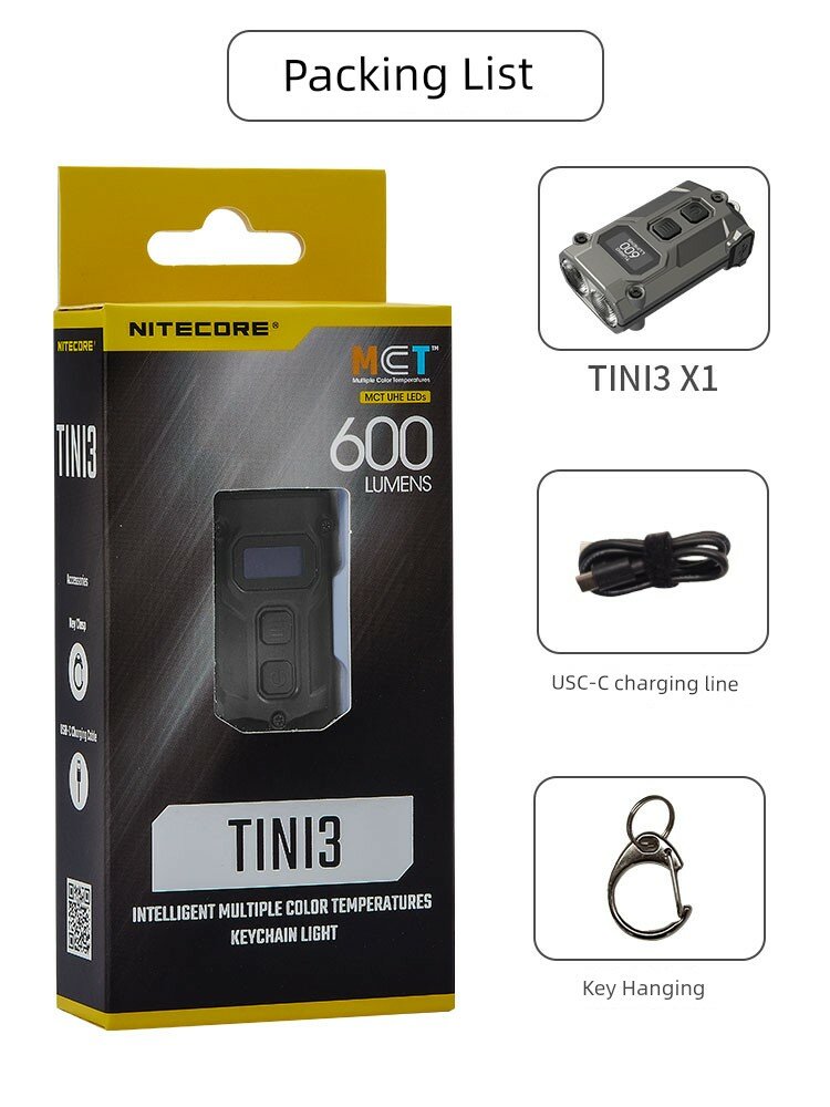 NITECORE TINI3 Экстренный фонарик-ключница из титанового сплава, темно-серый, компактный 1 шт для безопасного отдыха на