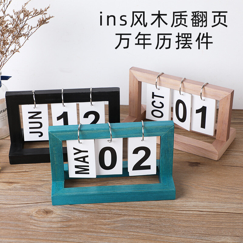 Настольный квадратный перекидной календарь, деревянный ретро-арт календарь, офисный креативный милый настольный календарь, маленький декор