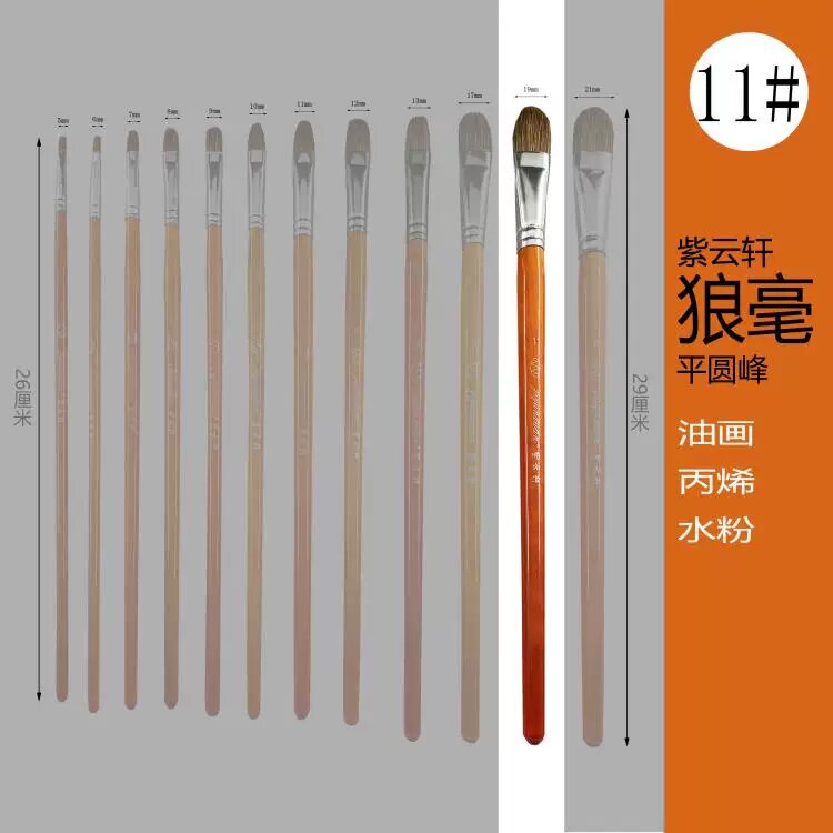 Ziyunxuan Плоская круглая масляная живопись, акрил, гуашь, 12 штук, деревянная ручка, одиночный набор, искусство для студентов, специальное ручное рисование