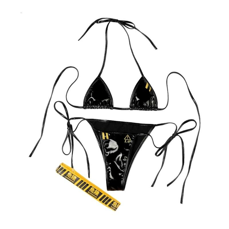 Страпи-купальник из кожи для женщин, Черный