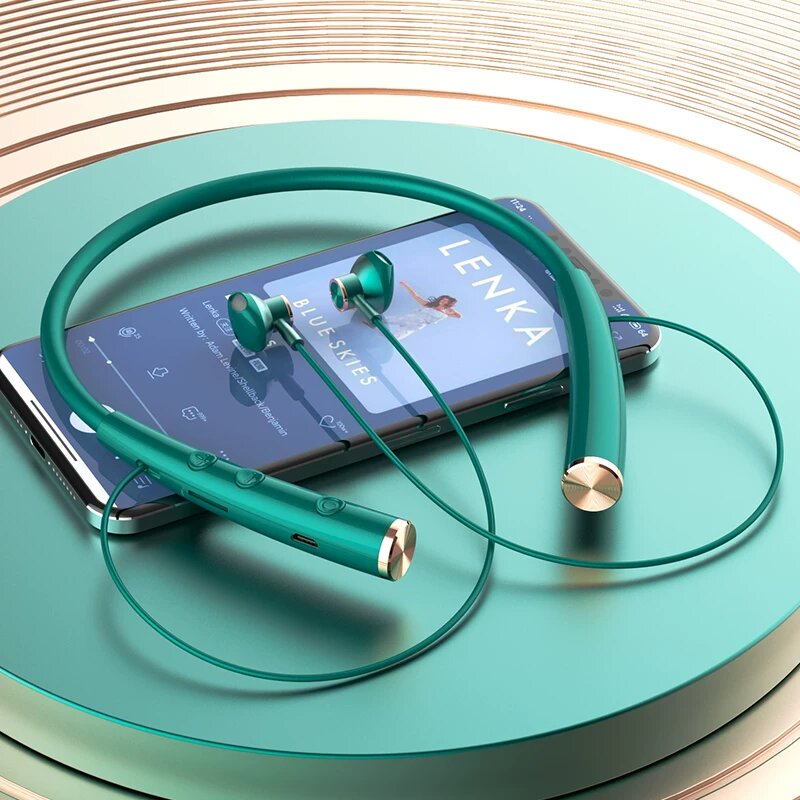 Полу-вкладные беспроводные наушники Bluetooth с 68-часовым аккумулятором, магнитным кейсом, зеленого цвета -
