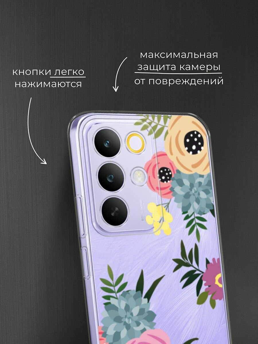 Чехол на Realme C85 / Реалми C85 с принтом Colored flowers, прозрачный — фото 1