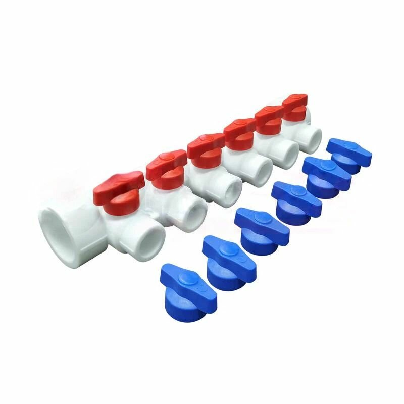 Коллектор сантехнический Valfex универсальный, с отсечными кранами, 32х20 мм, на 2 выхода, белый