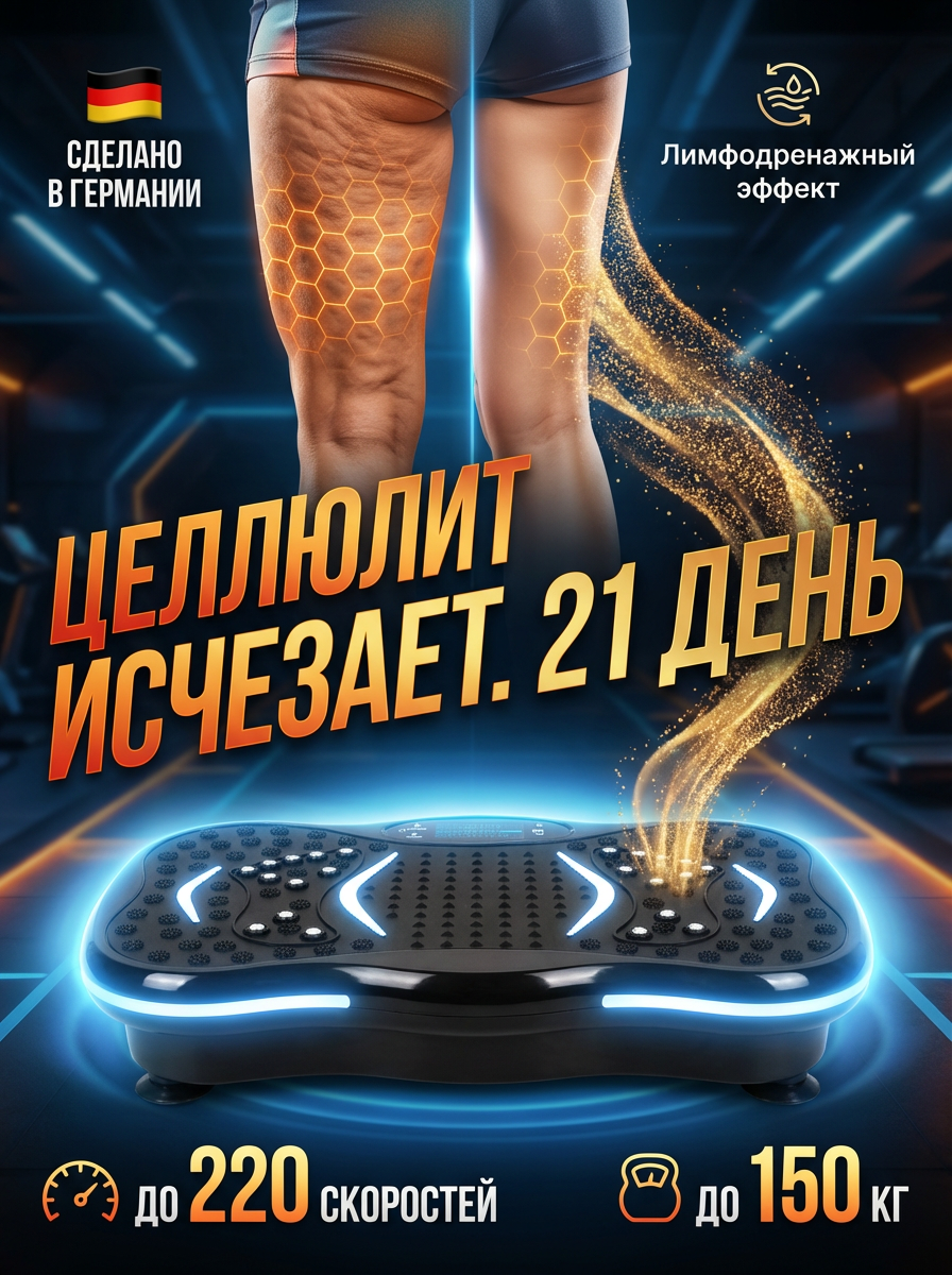 Виброплатформа для похудения 150 кг тренажер кардио степпер, пульт, чёрный, с Bluetooth