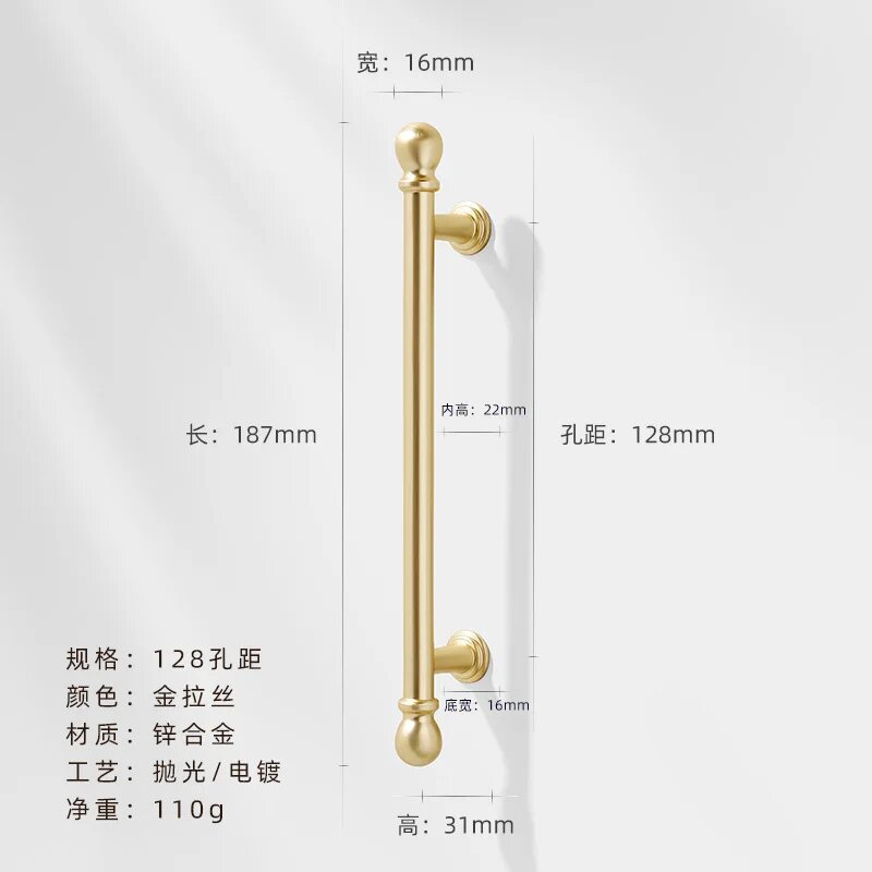Ручка для шкафа золотая Brass Gold 128mm