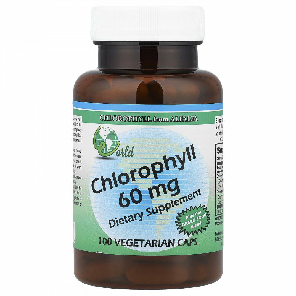 World Organic, хлорофилл, 60 мг, 100 растительных капсул