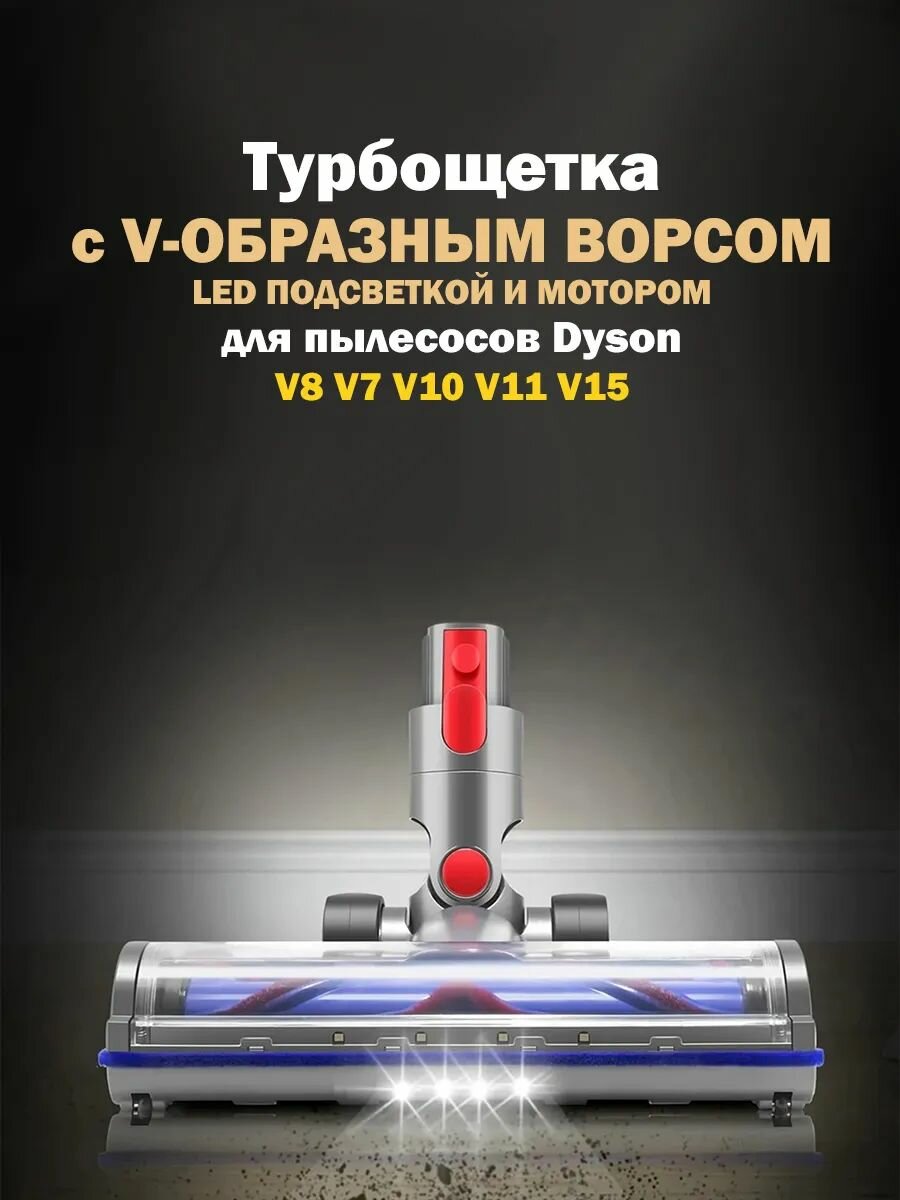 Прямой привод насадки для чистки, совместим с пылесосами Dyson V7, V8, V10, V11, V15, с турбоваликом, подходит для ковров и твердых покрытий.