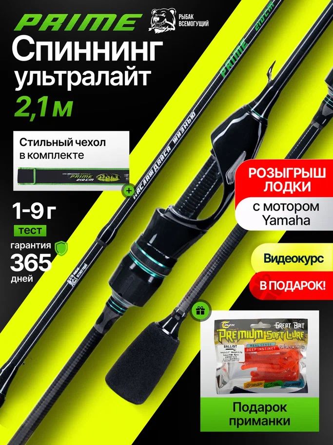 Спиннинг Рыбак Всемогущий Прайм ультралайт штекерный для форели 210 см. тест 1-9 гр