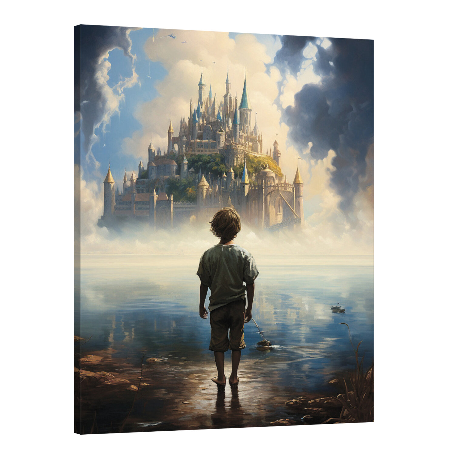 Интерьерная картина 50х70 "Мальчик и его мир фантазий: картина для мечтателей"