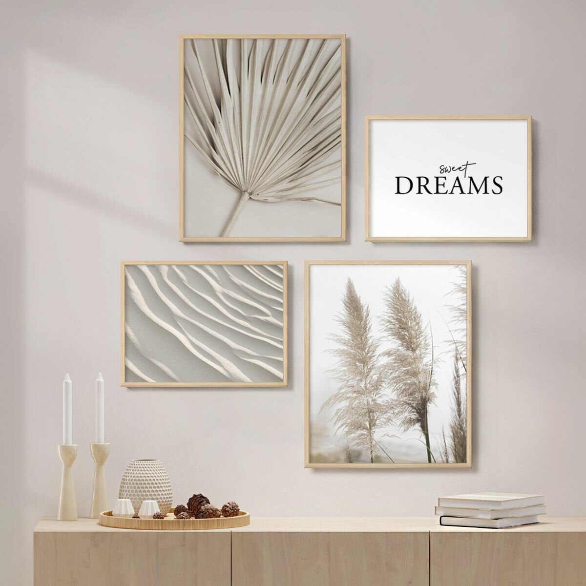 Набор постеров 4 шт "Сухоцветы в бежевых тонах" плакат для интерьера, картина на стену