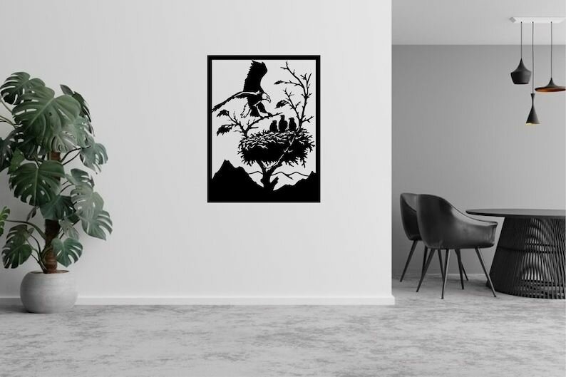 Декоративное панно деревянное, Орел (черный цвет)