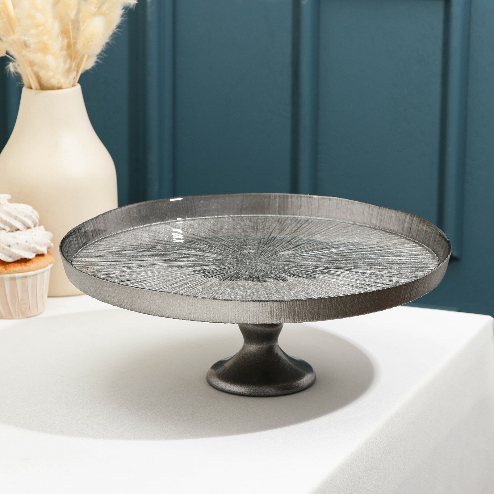 Блюдо сервировочное для торта Akcam «Кувшинка», d=28 см, серебряный