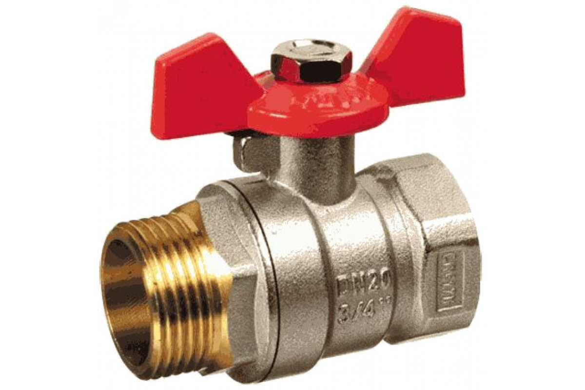 Кран бабочка резьба 3/4 внутренняя - наружная, металлический