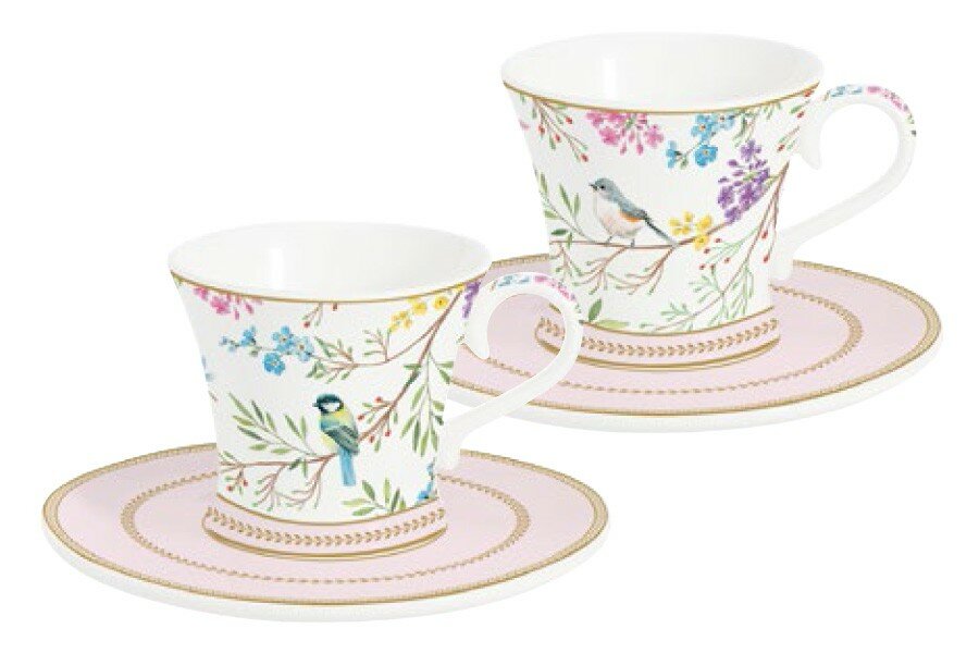 Набор чашек с блюдцами Пение птиц, 0,08 л, 2 шт (Easy Life, Китай)