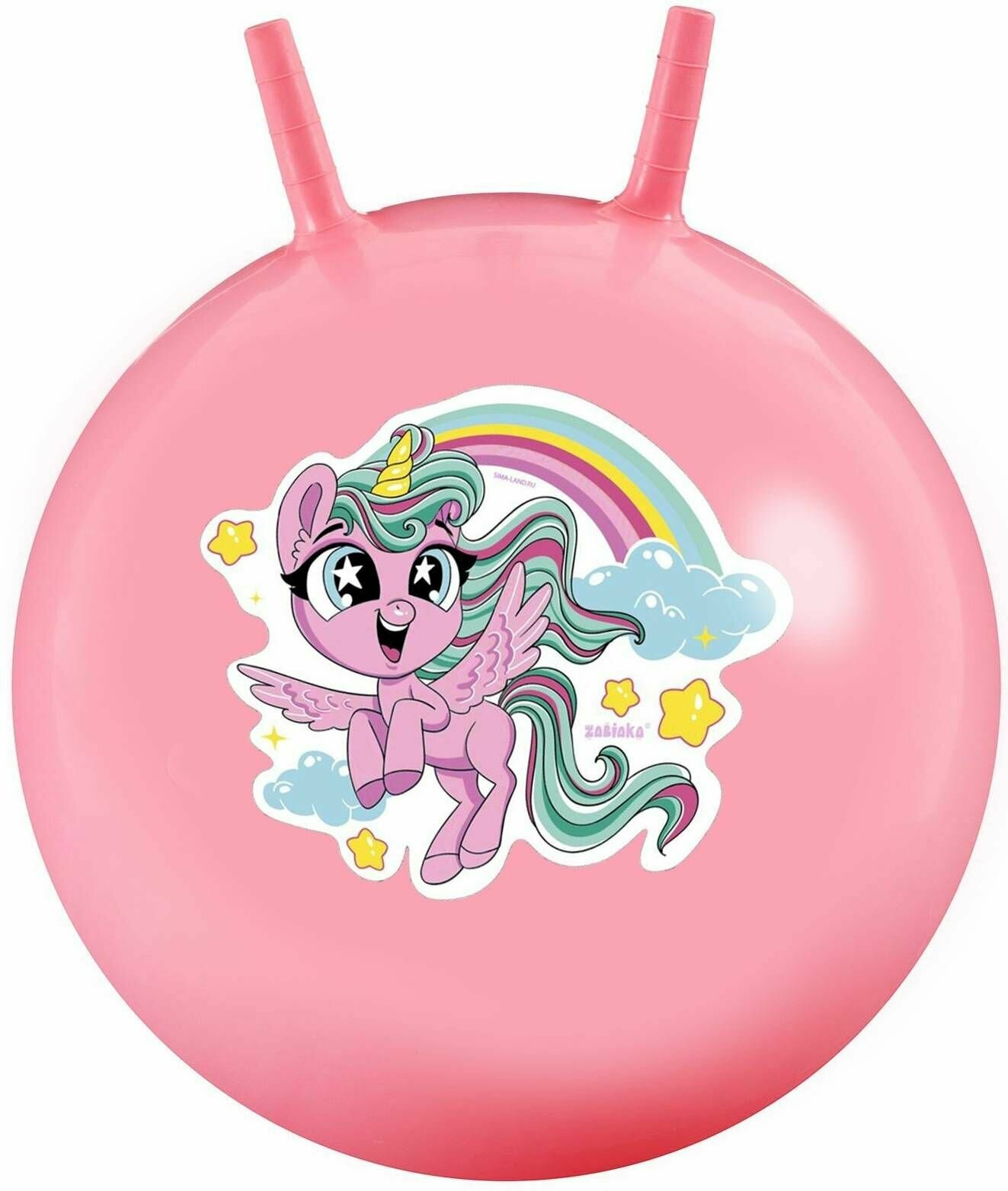 Мяч-прыгун с рожками "Единорожка", развивающая игрушка-тренажер для подвижных игр, резиновый надувной попрыгун-фитбол с ручками, d 55 см, 480 г, цвет розовый