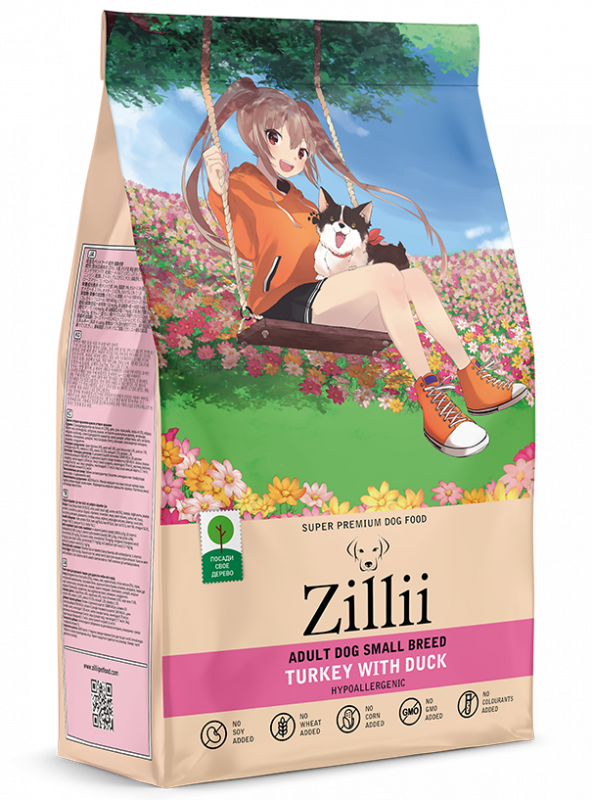 Сухой корм Zillii Adult dog small breed для взрослых собак мелких пород с индейкой и уткой, 15 кг