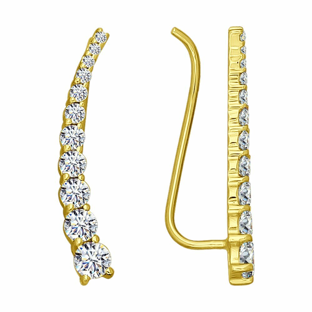 Серьги, желтое золото, 585 проба, фианит