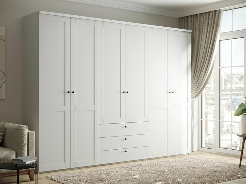 Шкаф распашной для одежды "Софти 16" 240х220х50, белый / белый матовый