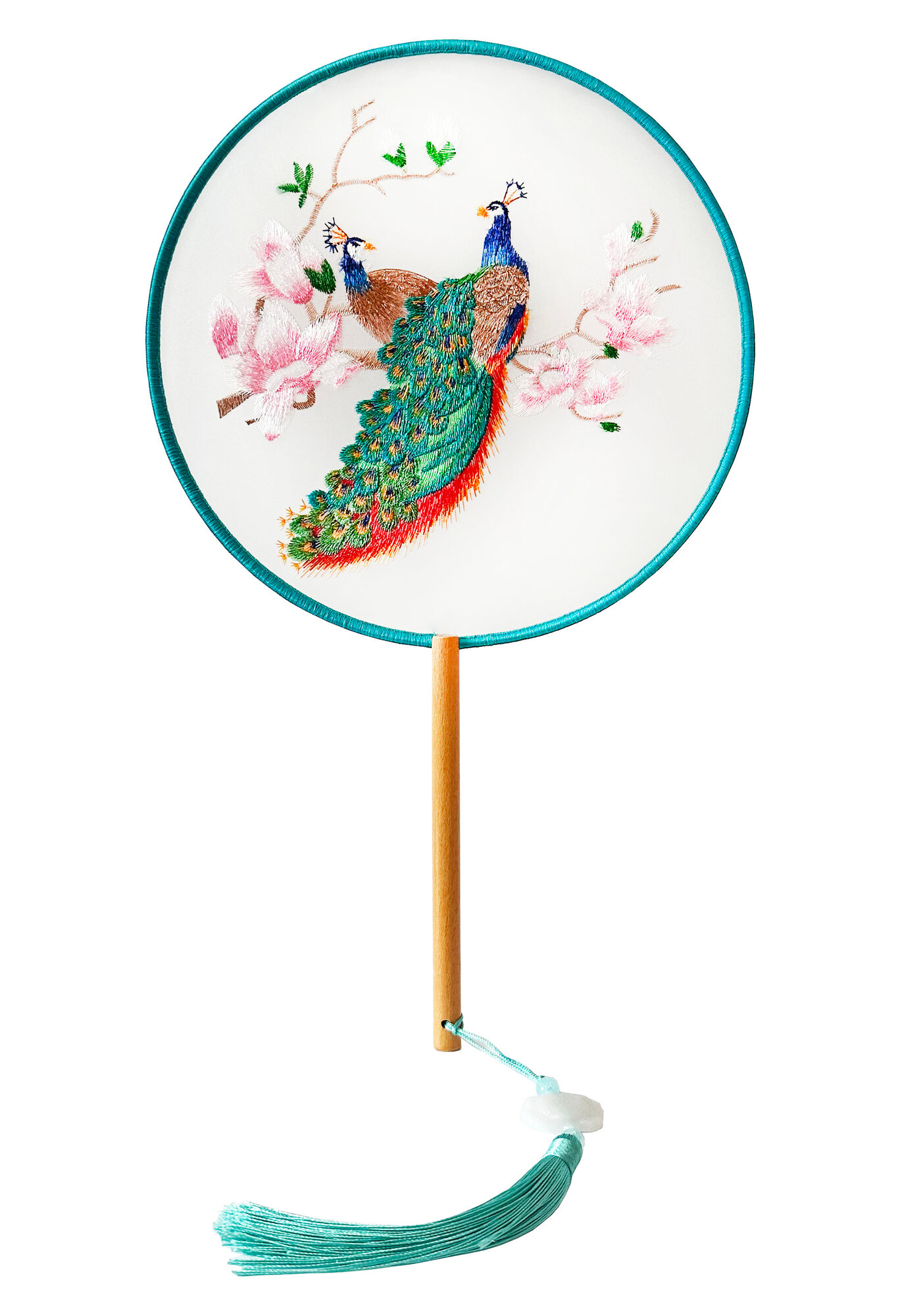 Веер круглый павлины / Веер Утива в японском стиле / Китайский круглый веер ханьфу / Веер Hanfu