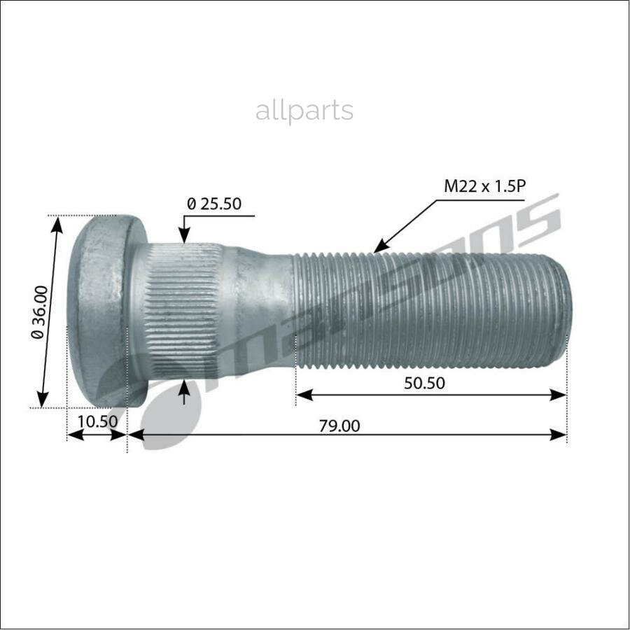 MANSONS 800106 шпилька ступицы колеса! передняя M22x1.5x89/79\ RVI Premium/Magnum