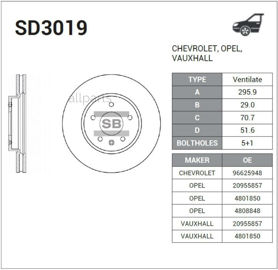 SANGSIN BRAKE SD3019 Диск тормозной передний CHEVROLET CAPTIVA/OPEL ANTARA /VENT D=296MM SANGSIN BRAKE SD3019