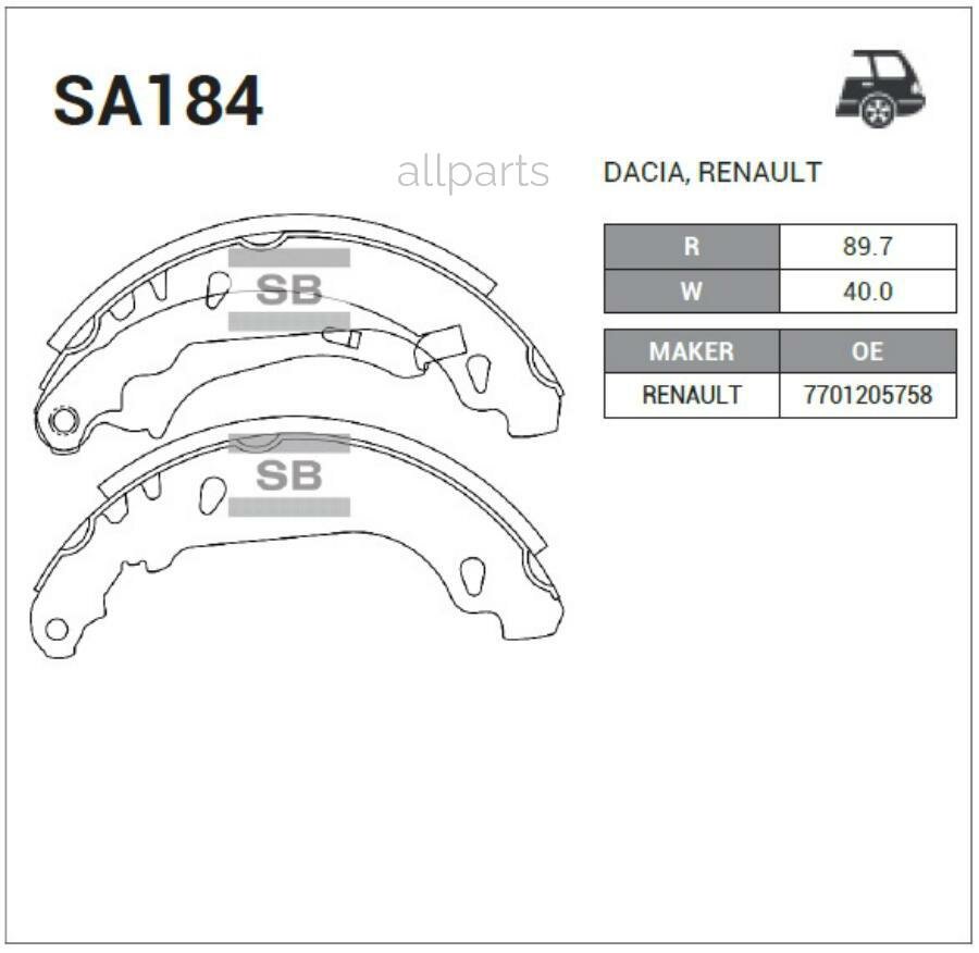 SANGSIN BRAKE SA184 Колодки торм. бараб. комплект 4 шт. шт. Hi-Q Renault LOGAN I (LS) 07- R