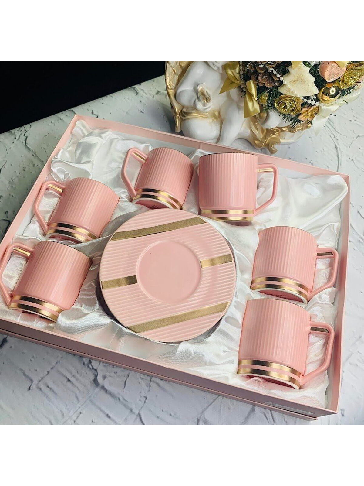 Чайный набор Lenardi «Эллада», фарфор, розовый, 12 элементов, на 6 персон