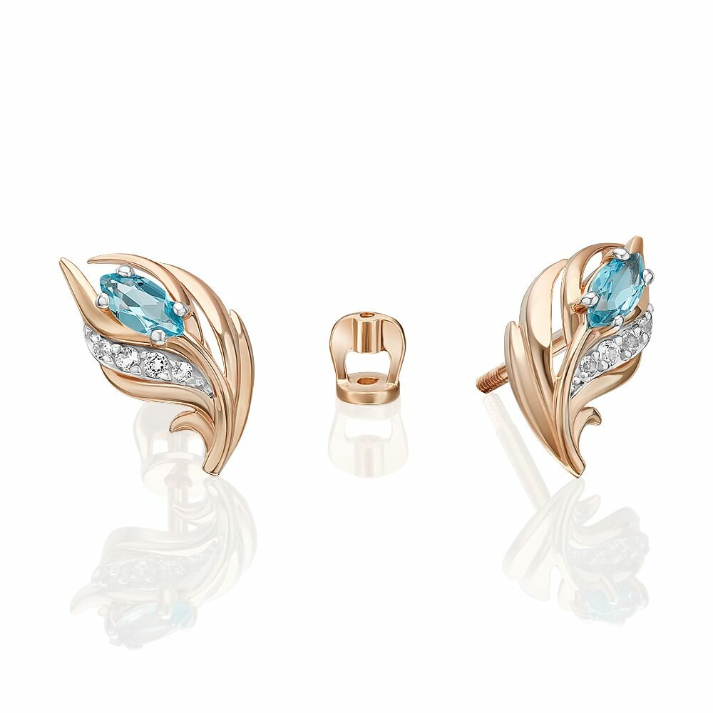 Серьги пусеты, красное золото, 585 проба, топаз