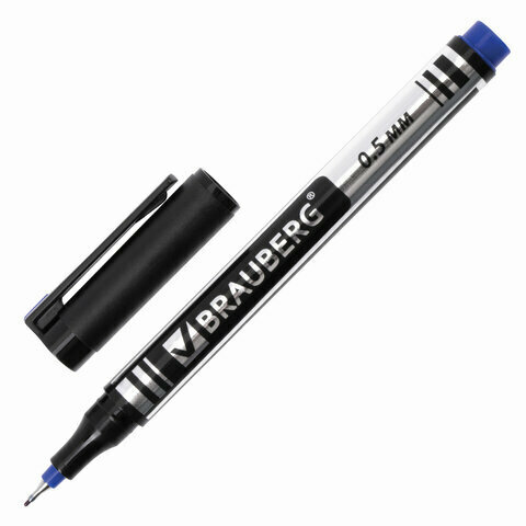 Маркер перманентный (нестираемый) BRAUBERG "Jet", синий, супертонкий металлический наконечник, 0,5 мм, 150508