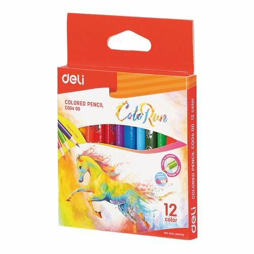 Карандаши Deli ColoRun EC00400 EC00400, трехгранный, тополь, 12 цв, коробка европодвес