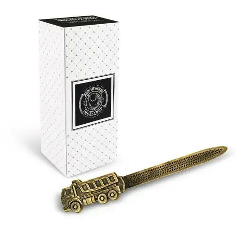 Кольчугинский мельхиор Нож для писем "Индустриальный "Машинка " латунный с чернением (КМ310НЖ06)