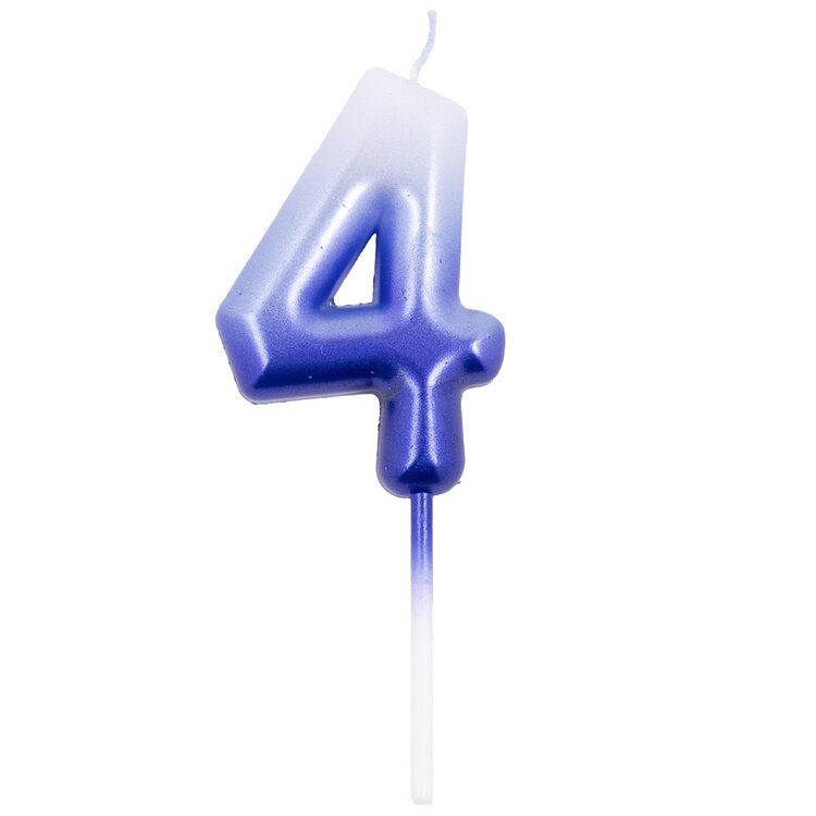 Свеча -цифра "4" Омбре голубой/синий, 6 см