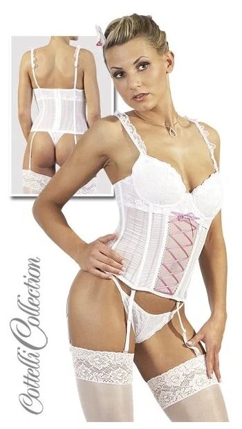 Корсажный комплект с подвязками от Cottelli Collection, бело-розовый, размер M