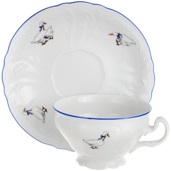 Чашка Bernadotte "Гуси" 360 мл. с блюдцем 180 мм низкая