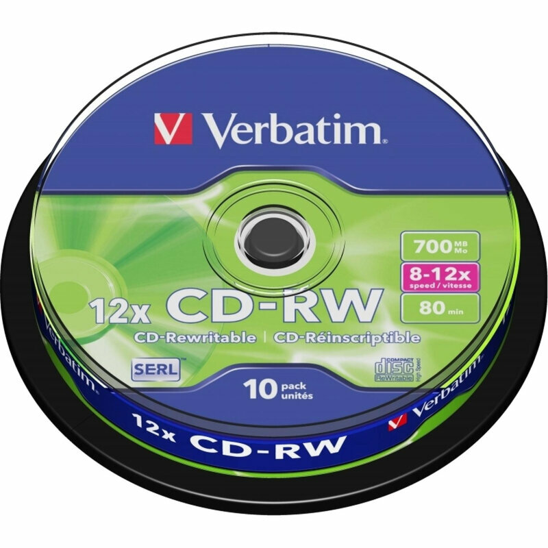 Носители информации CD-RW Verbatim 700Mb 12x Cake Box (10шт/уп) (43480), 2062482