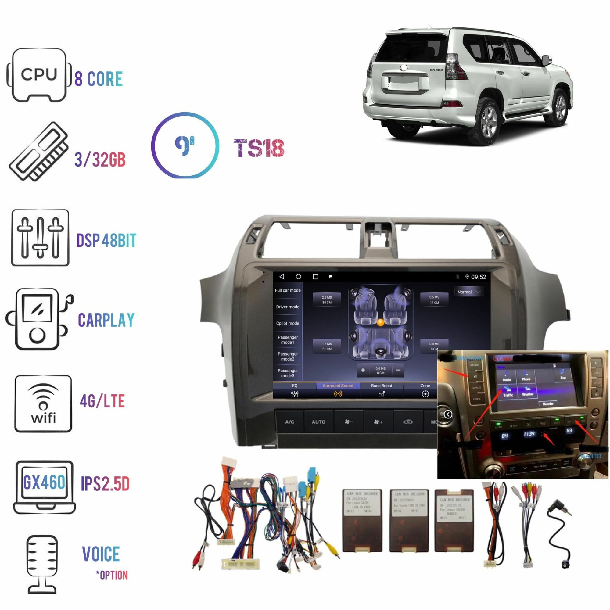 Магнитола XY AUTO TS18, для Lexus GX 460, Android 11, процессор DSP-SS1