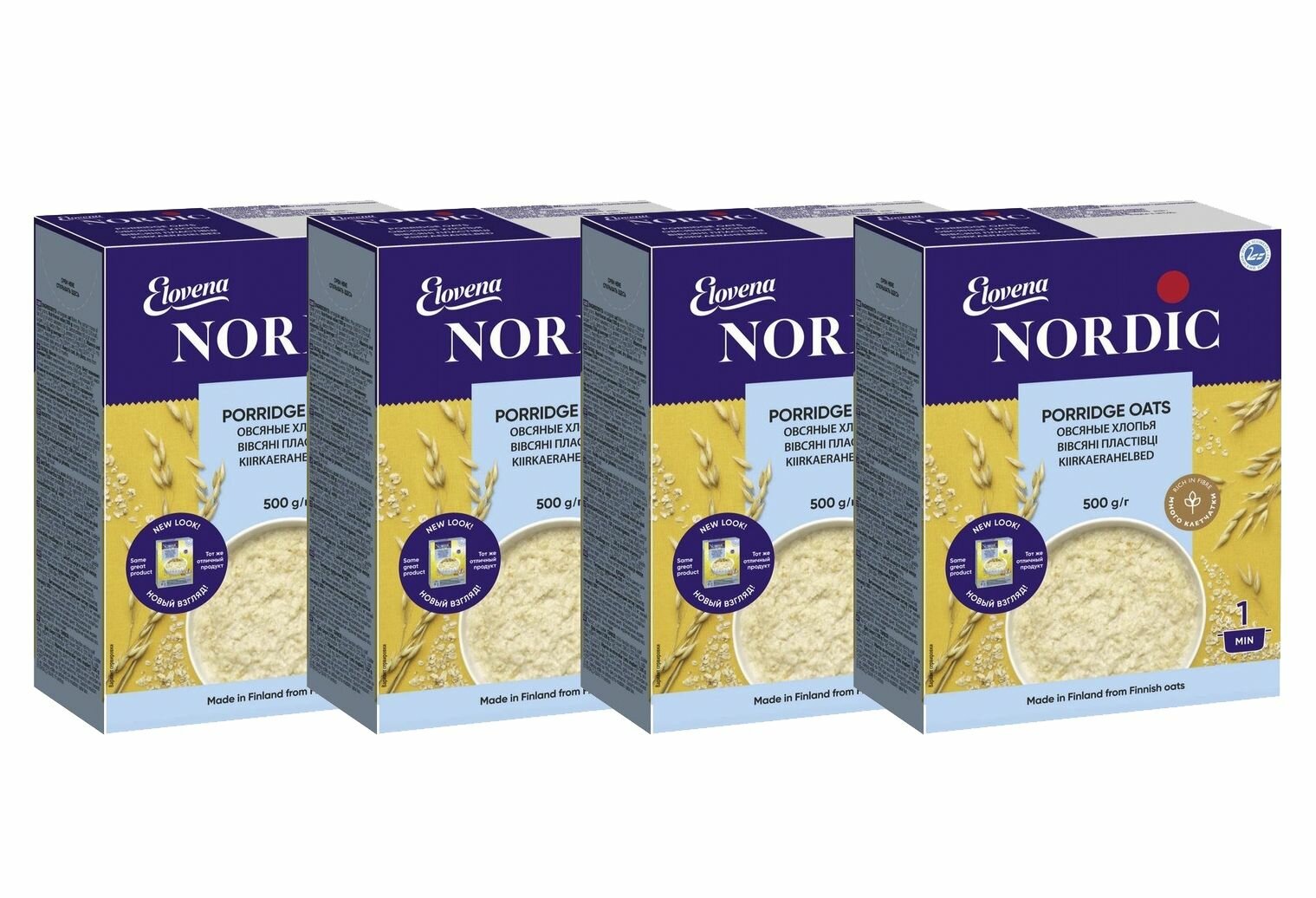 Nordic овсяные хлопья, 500г х 4 упаковки