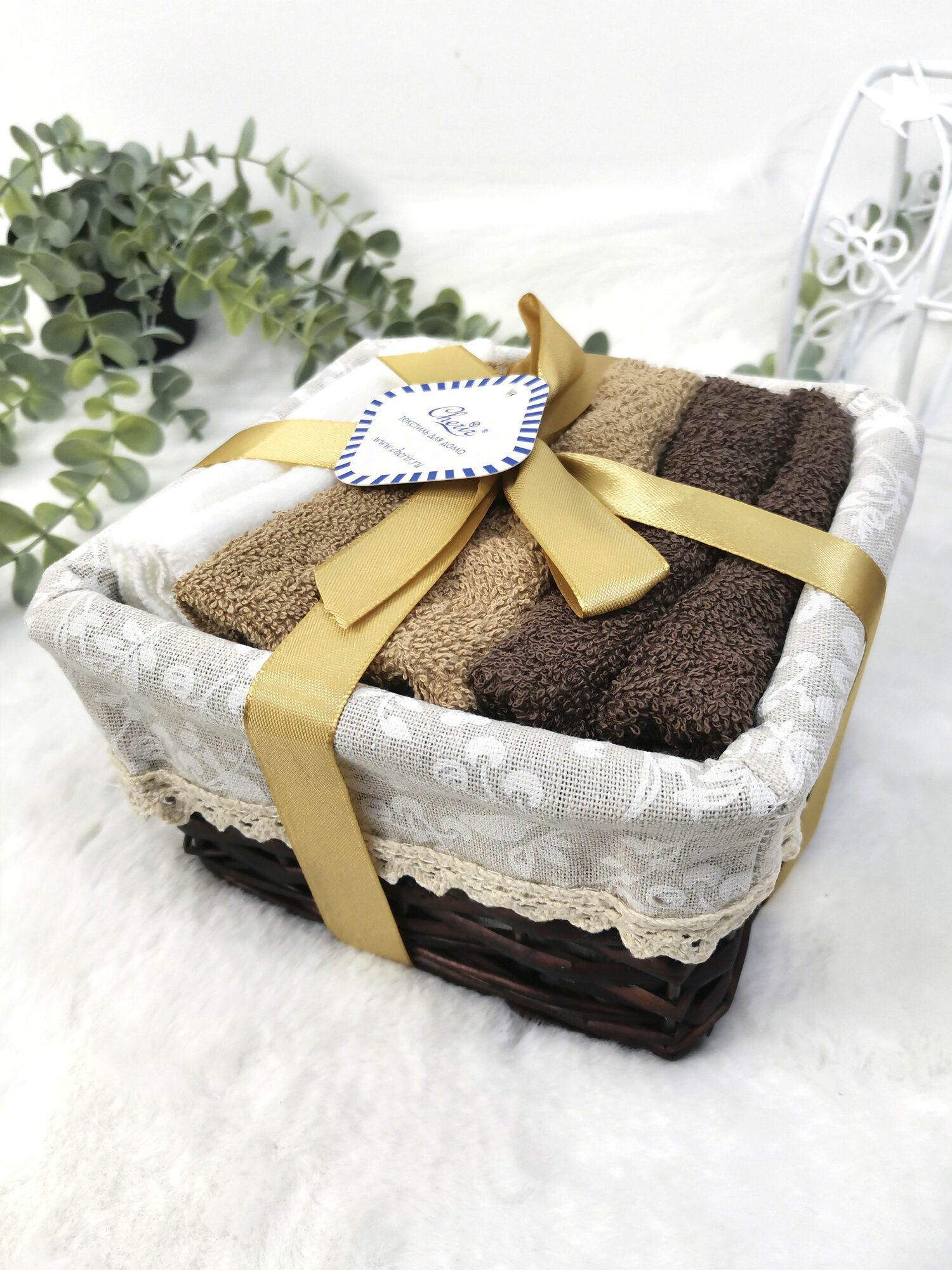 Набор полотенец в подарочной корзинке, Cherir, 30x30 см, 6 шт.