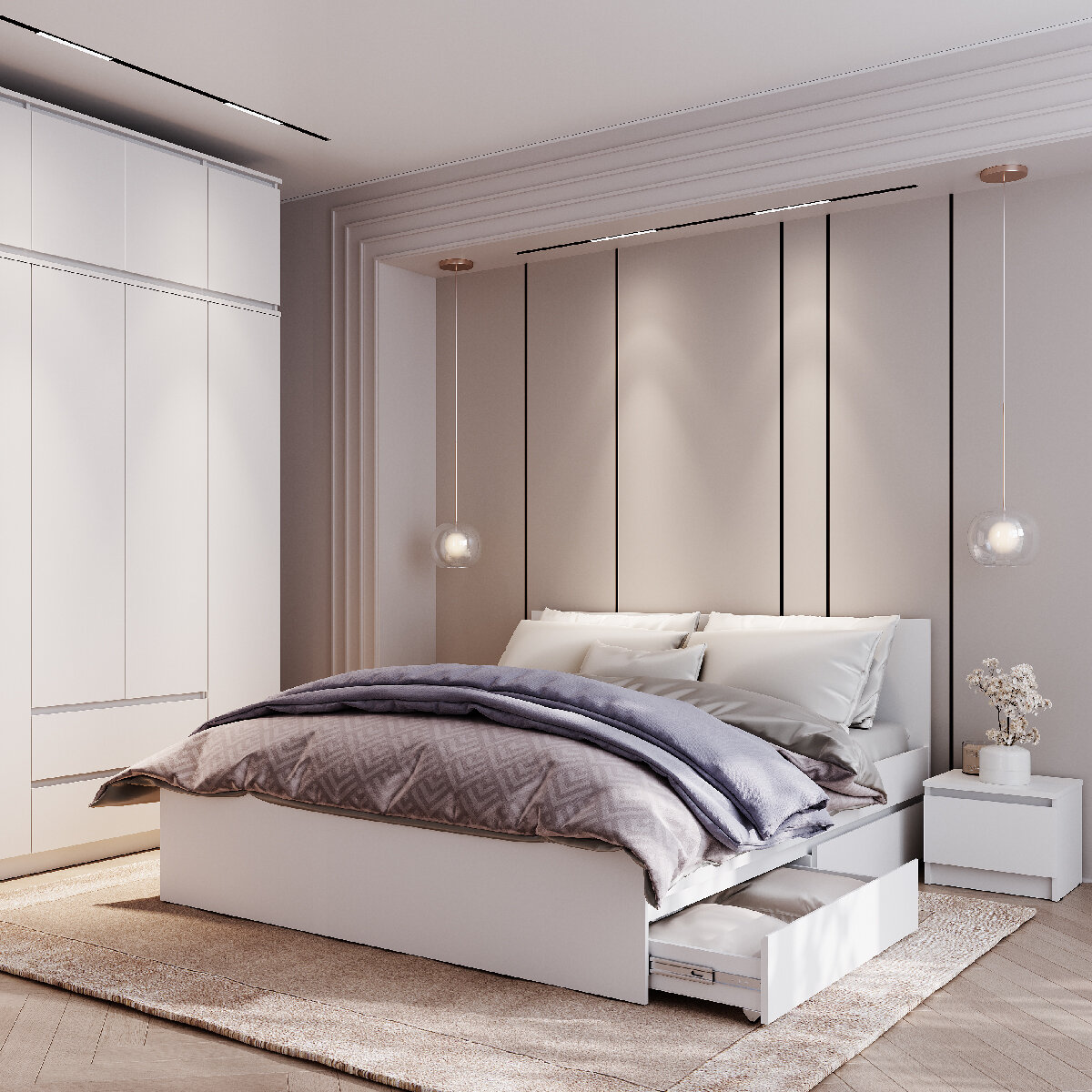 Кровать двуспальная с ящиками 160х200 см, Белая, Симпл КР-17