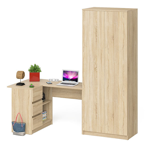 Стол компьютерный Мори МС-16 левый + Шкаф МШ800.1, цвет дуб сонома