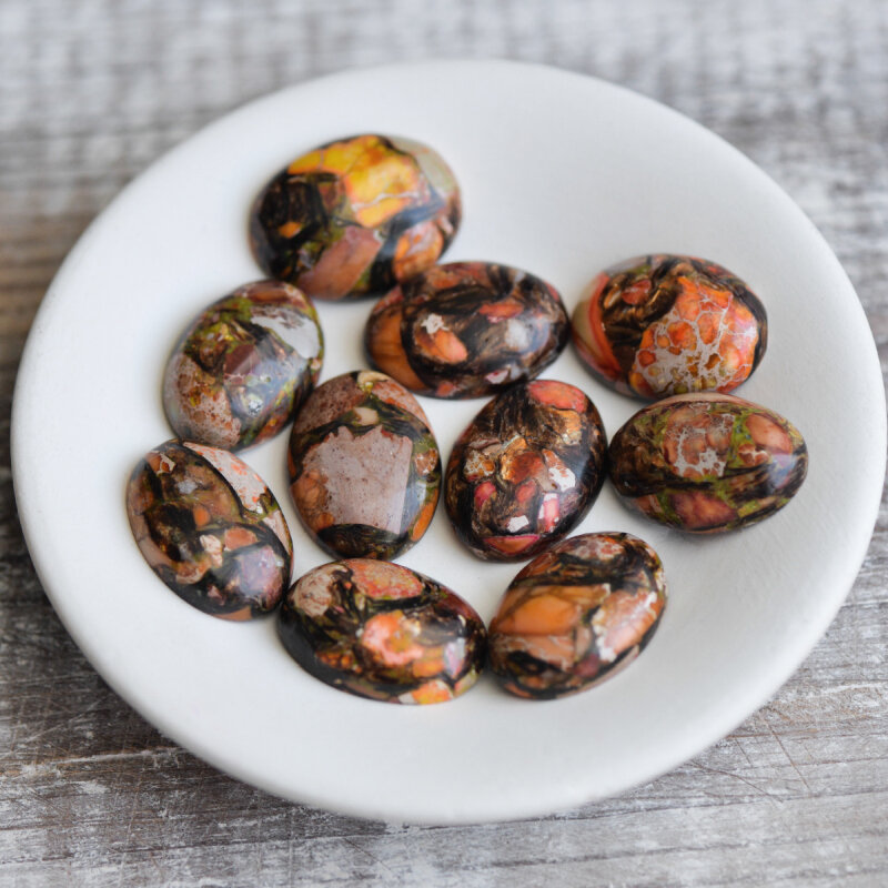 Кабошон Варисцит 1 шт, овал, цвет медный/оранжевый, размер 25x18x7 мм