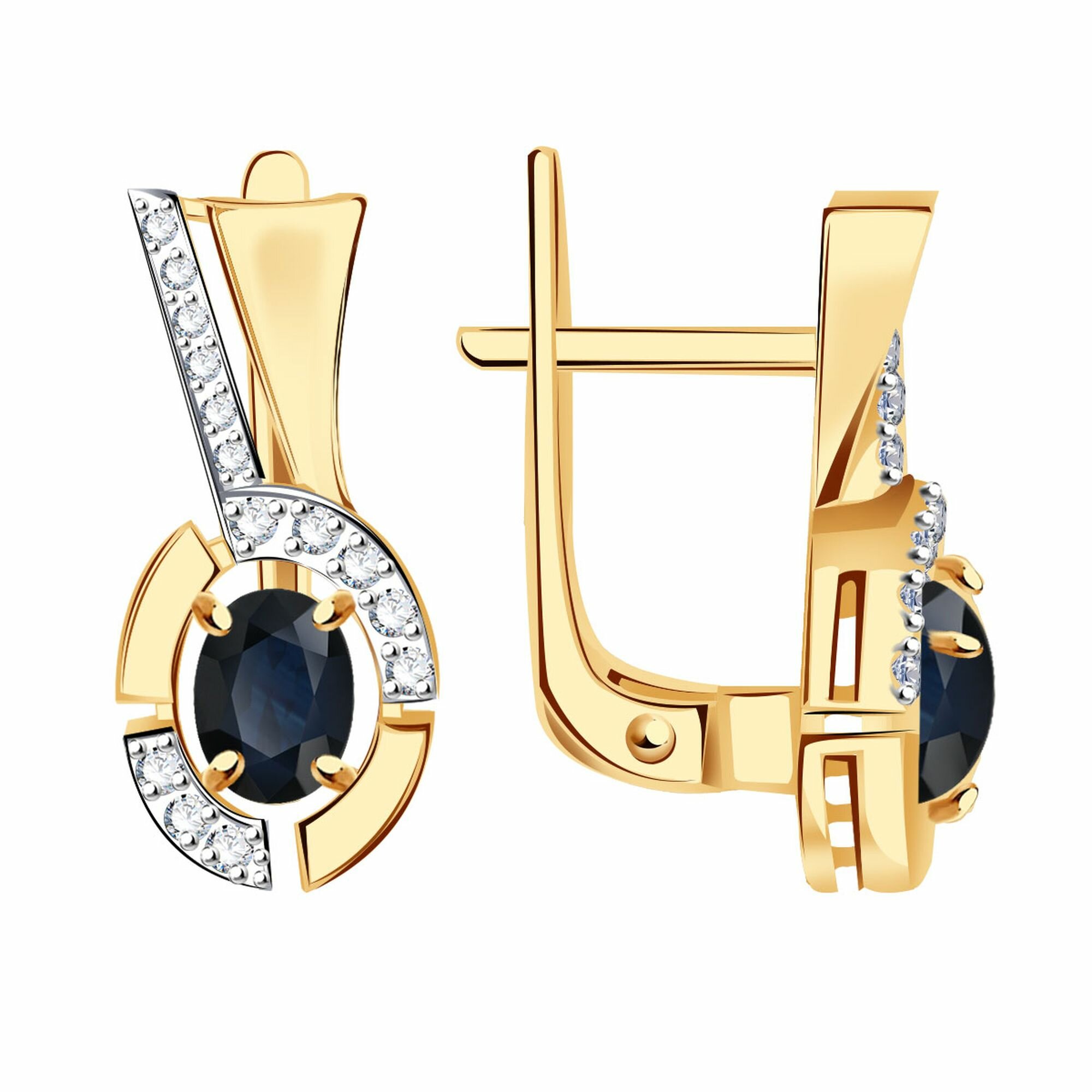 Серьги, красное золото, 585 проба, бриллиант, сапфир