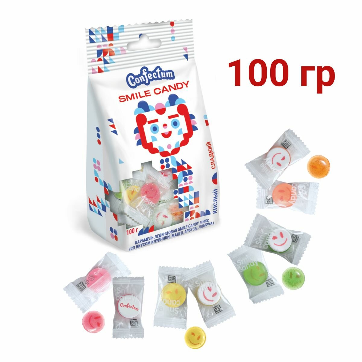Таблетированная конфета Confectum Smile Candy со вкусами: виноград, клубника, ананас, 100 г