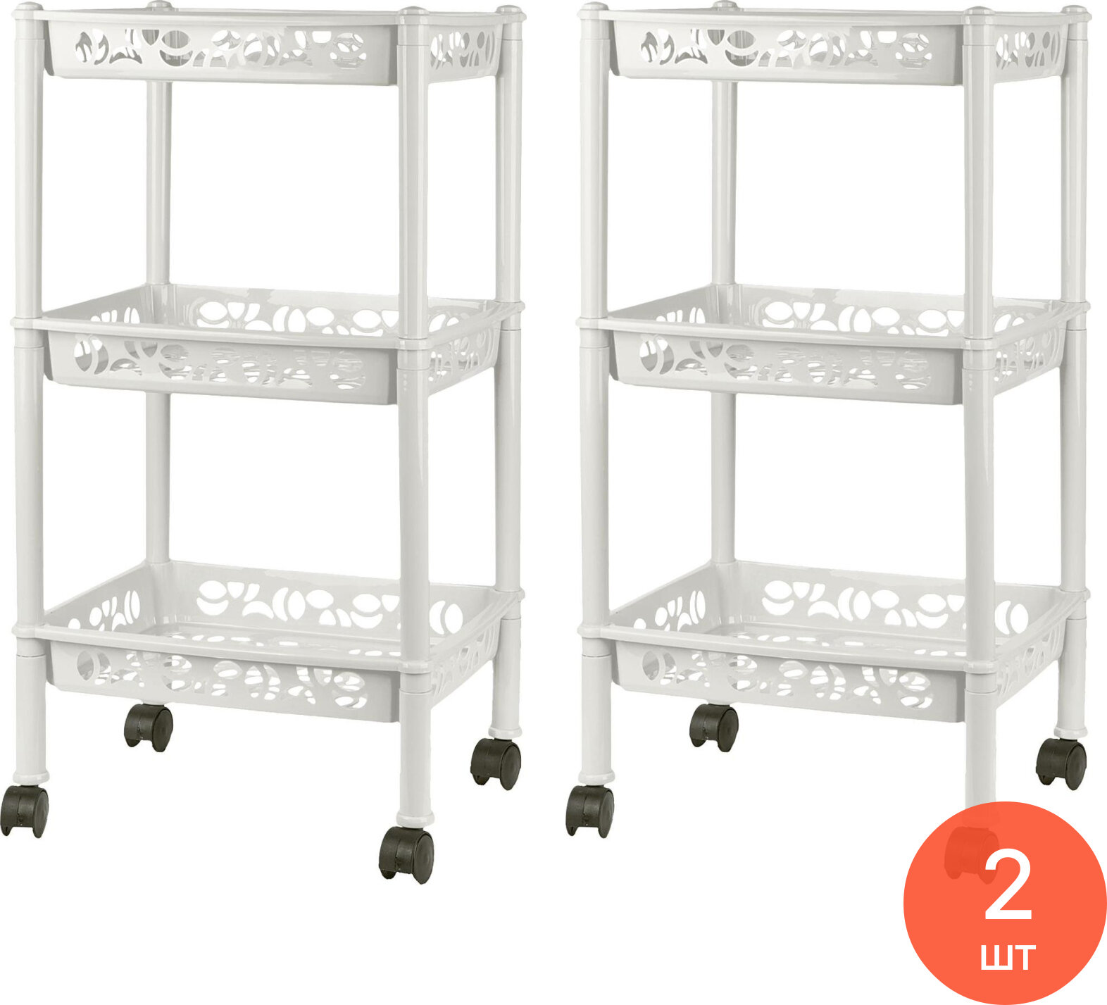 Этажерка Keeplex / Киплекс Light на колесиках пластик белый 37×29×69см 3 яруса / органайзер для хранения / стеллаж (комплект из 2 шт)