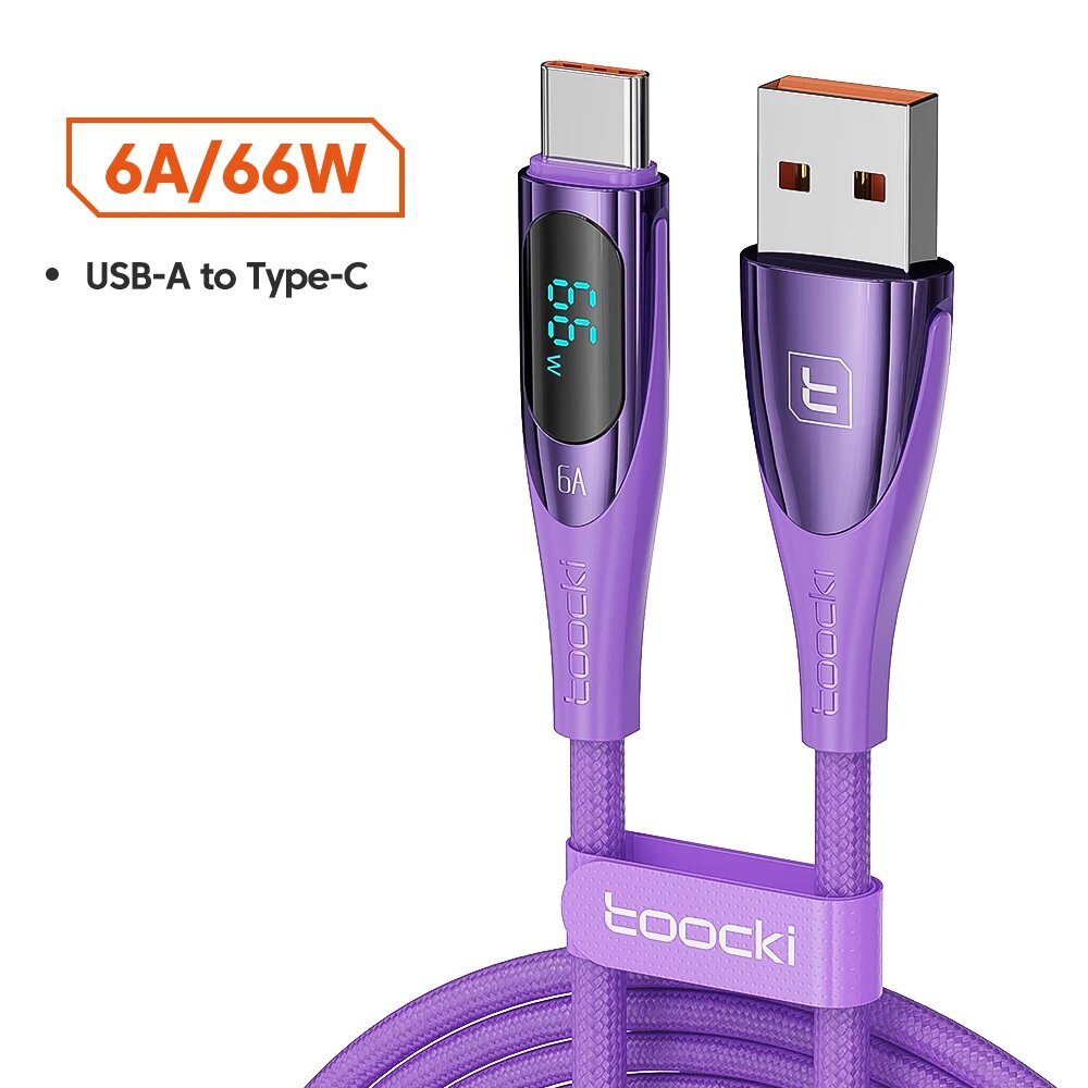 Кабель USB Type-C на USB 6A, 100 Вт, с цифровым дисплеем 1m, Purple A-C 66W