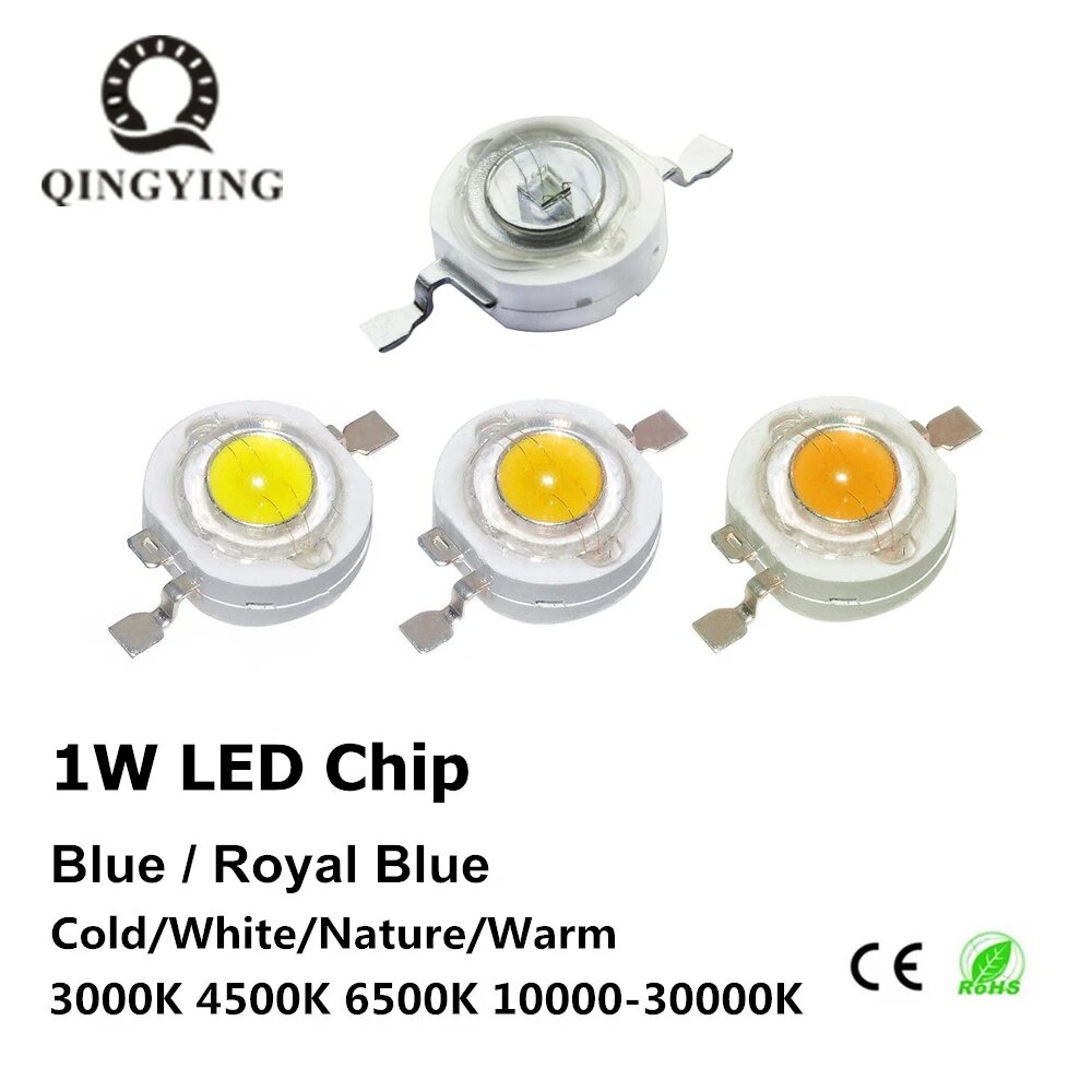 Светодиодные лампочки QINGYING 1 Вт теплый белый, королевский синий Blue 460nm, 10PCS