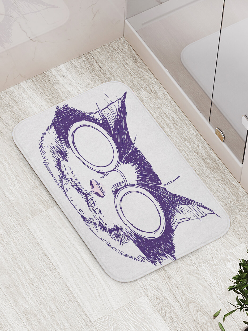 Коврик для ванной комнаты, туалета "Кот в пенсне" противоскользящий, 52х77 см, JoyArty