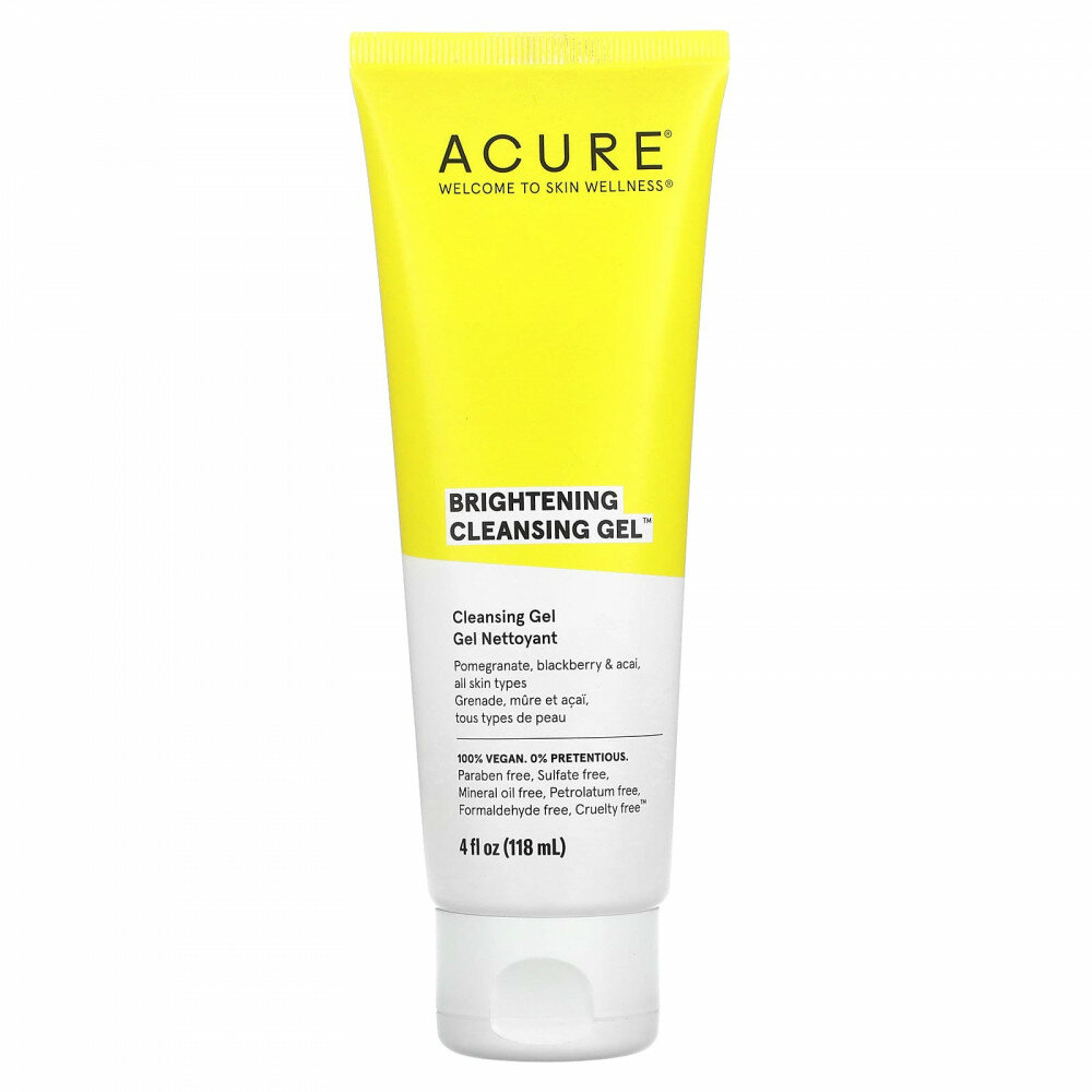 ACURE, Brightening Cleansing Gel, осветляющий гель для умывания, гранат, ежевика и асаи, 118 мл (4 жидк. унции)