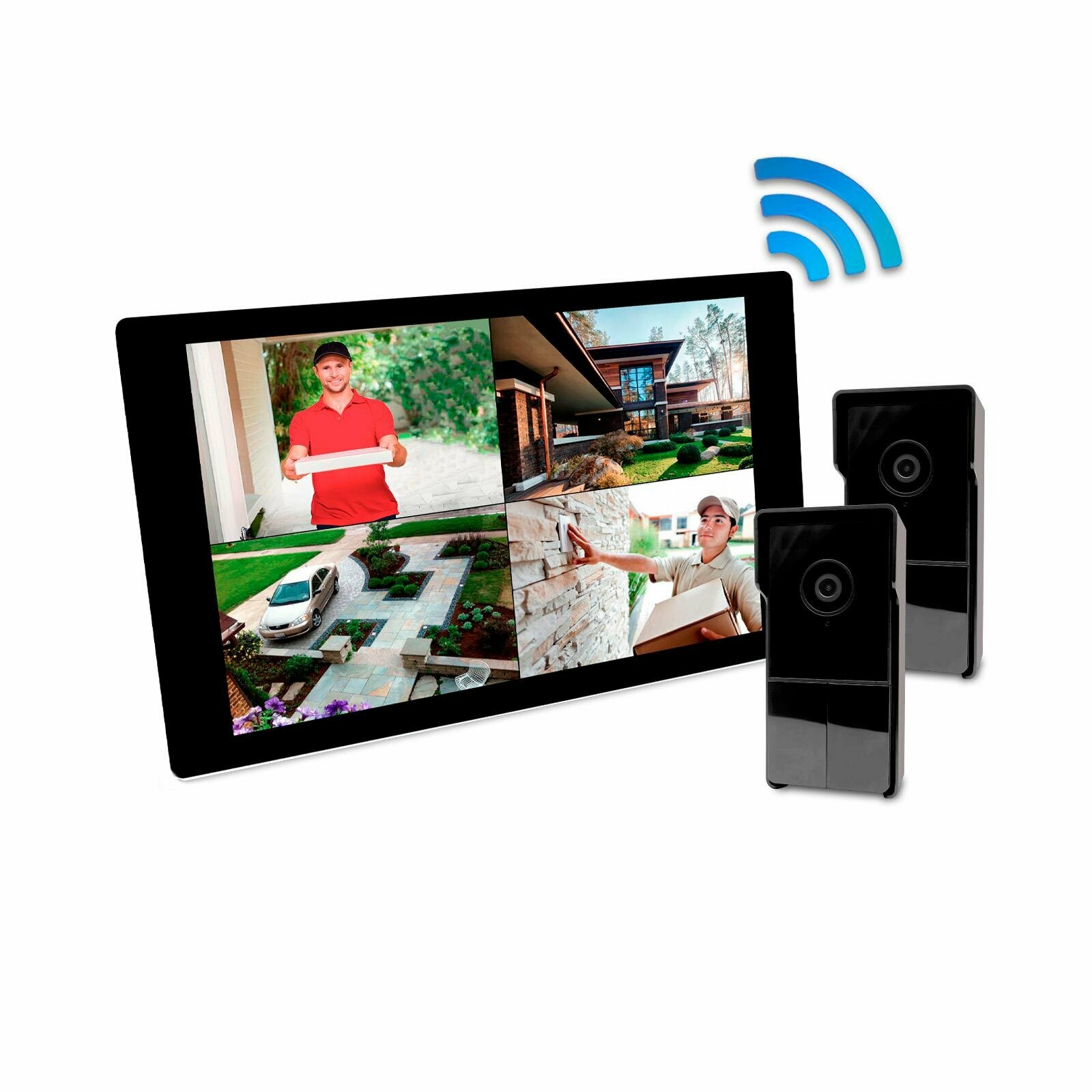 Комплект: цветной WiFi домофон TUYA - SkyNet-10.00 (2+0)-Tuya (W5144RU): HD Wi-Fi экран на 10 дюймов и 2 вызывные WiFi видеопанели 3MP с ИК подсветко